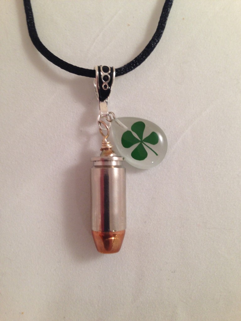 Lucky Shot .40 Caliber Bullet Cartridge Necklace with Shamrock Charm ...